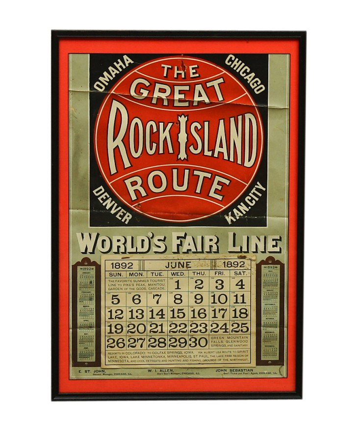 Framed 1892 Calendar The Great Rock Island Route