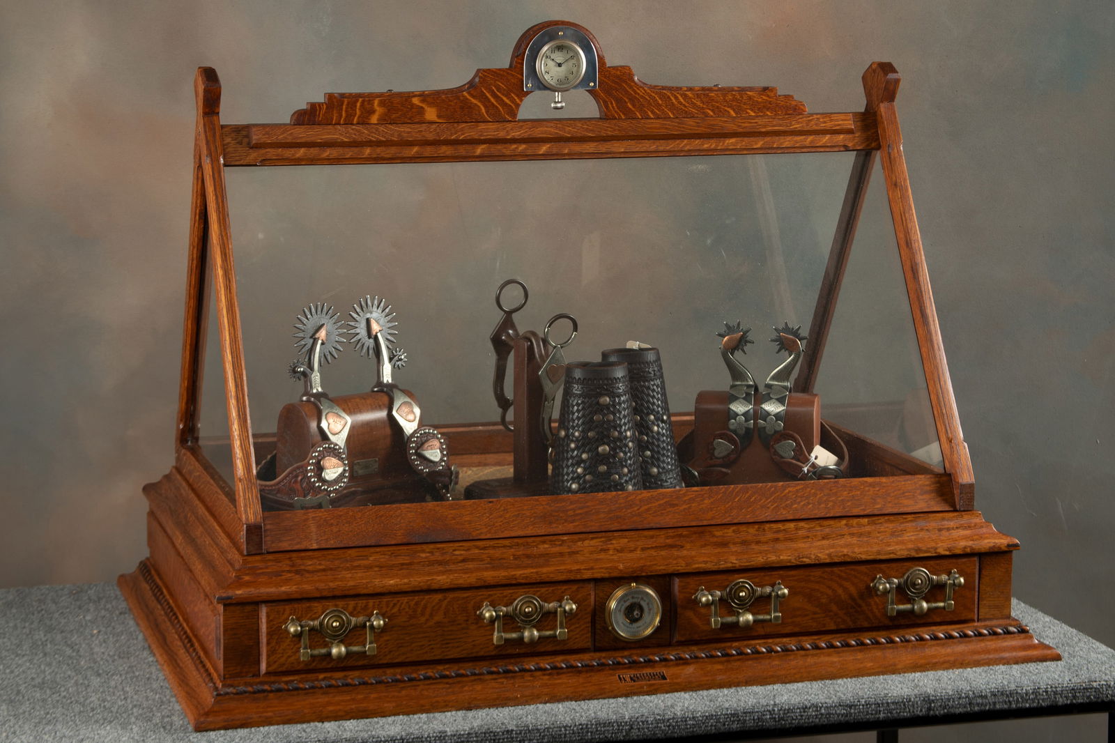 Unusual "j.w. Winchester" Marked Two-piece Quarter Sawn Oak And Glass ...