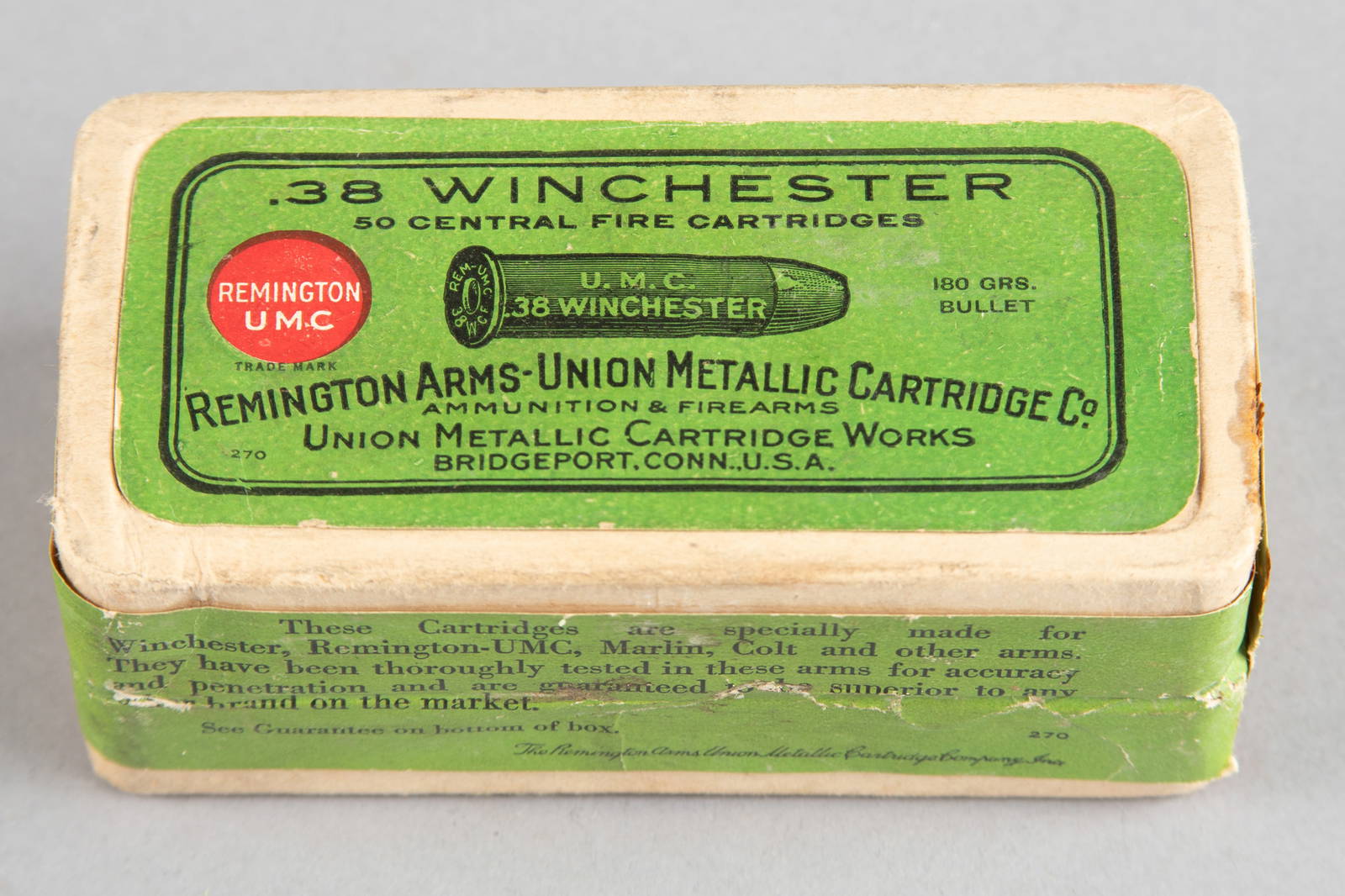 Antique Unopened Box Of .38 Winchester Caliber Cartridges, Totaling 50 ...