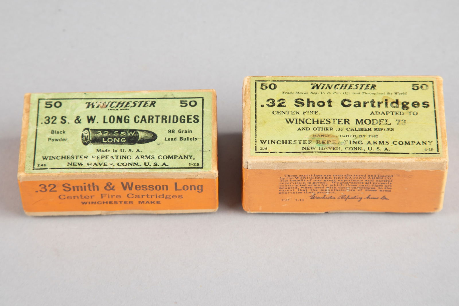 Two Antique Unopened Boxes Of Winchester Cartridges. One Box Is .32 S&w ...