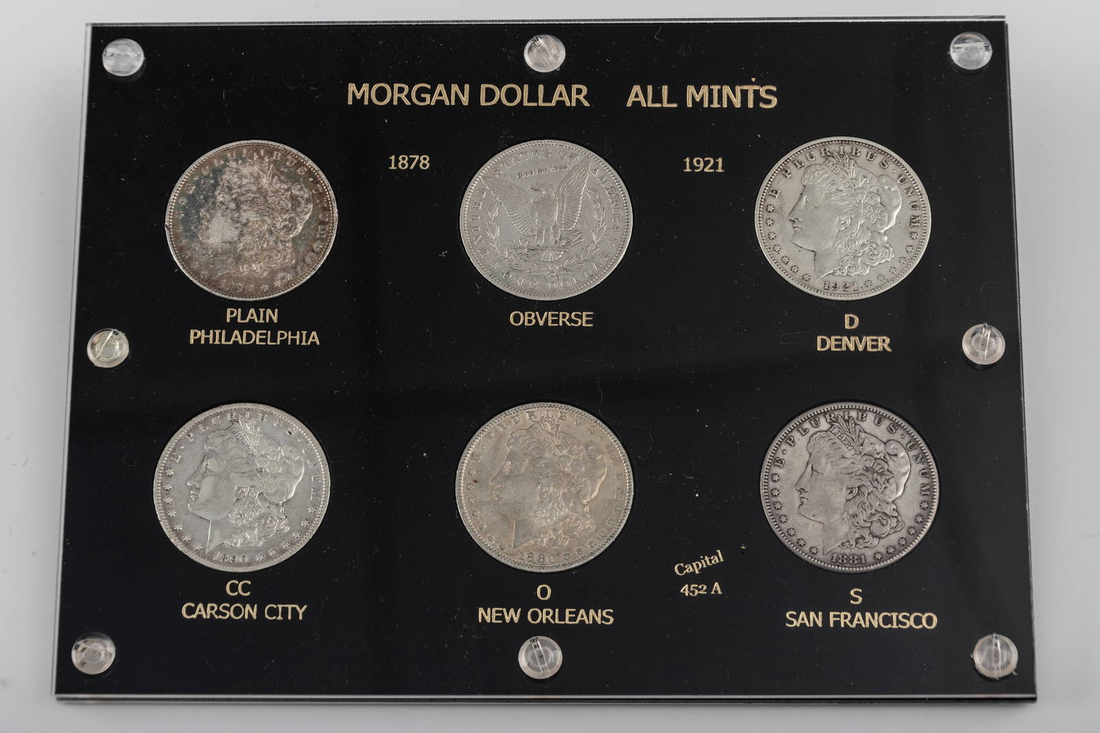 Silver Dollar Set Featuring All Five Mints, Plus The Reverse Side Of A ...
