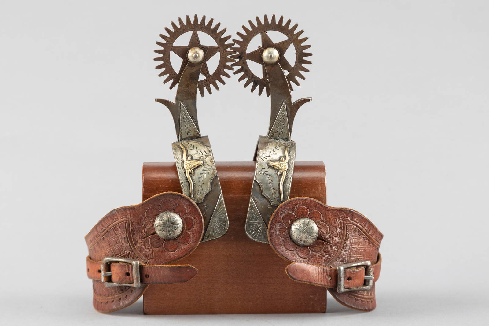 Pair Of Jack Ferguson Double Mounted Spurs With Hand Engraved Silver ...