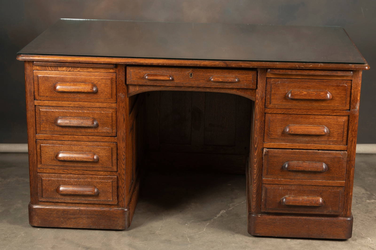Beautiful Antique Quarter Sawn Oak Double Pedestal Flat Top Desk With ...