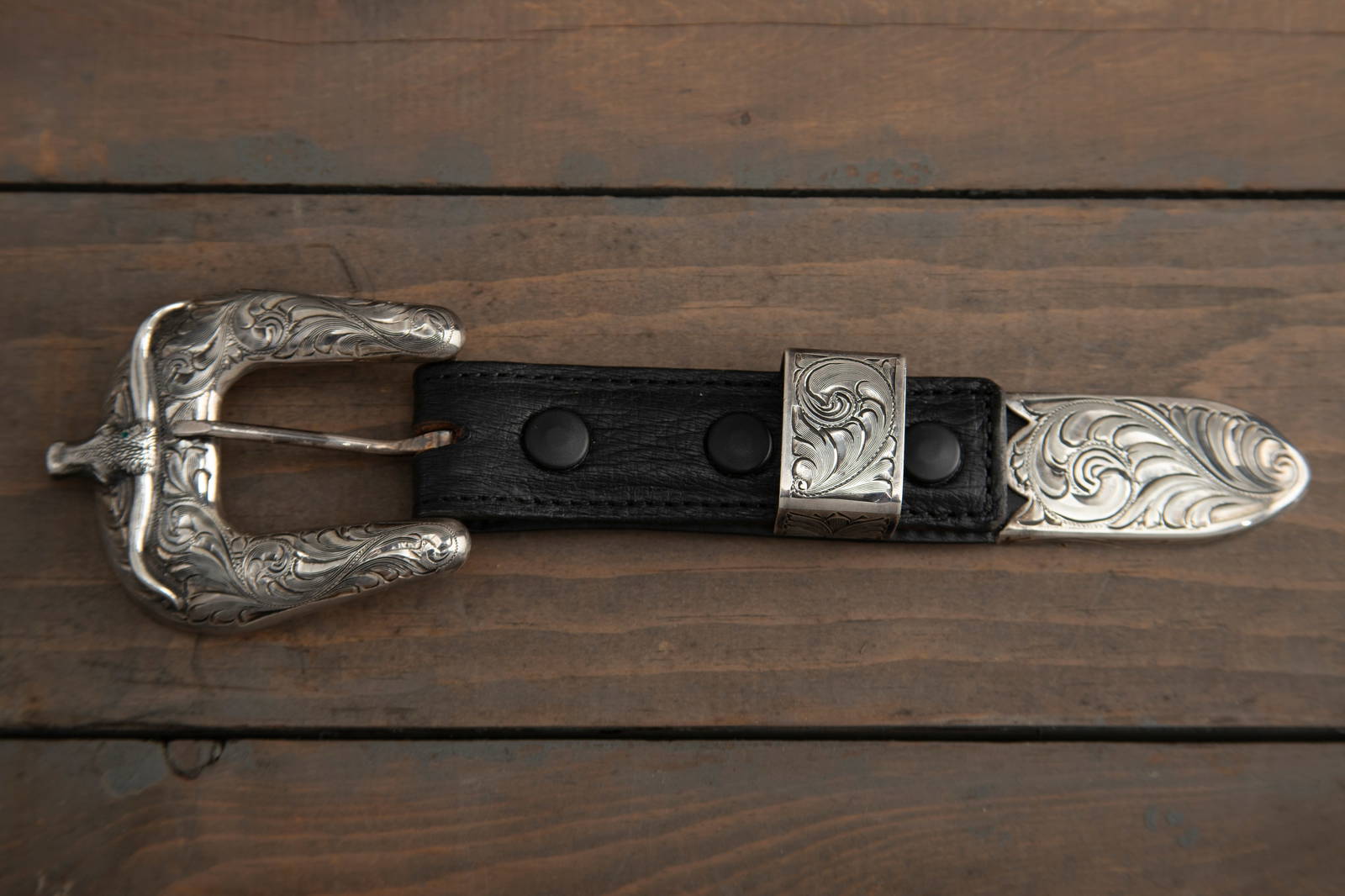 "sterling & 14 Kt Gold" Marked 1" Engraved Three-piece Buckle Set, Hand ...