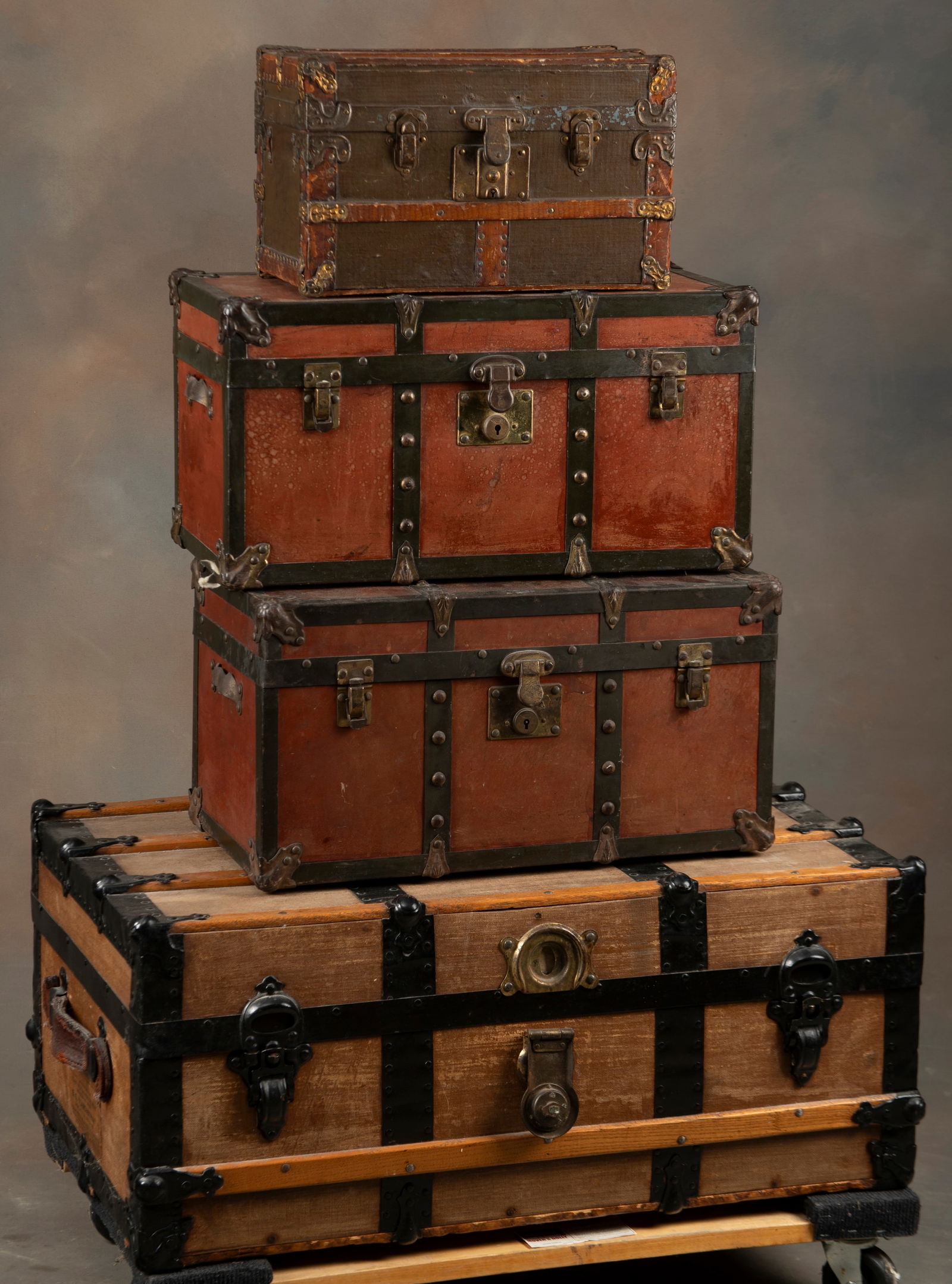 Unique Collection Of Four Antique Flat Top Trunks, All In Very Good ...