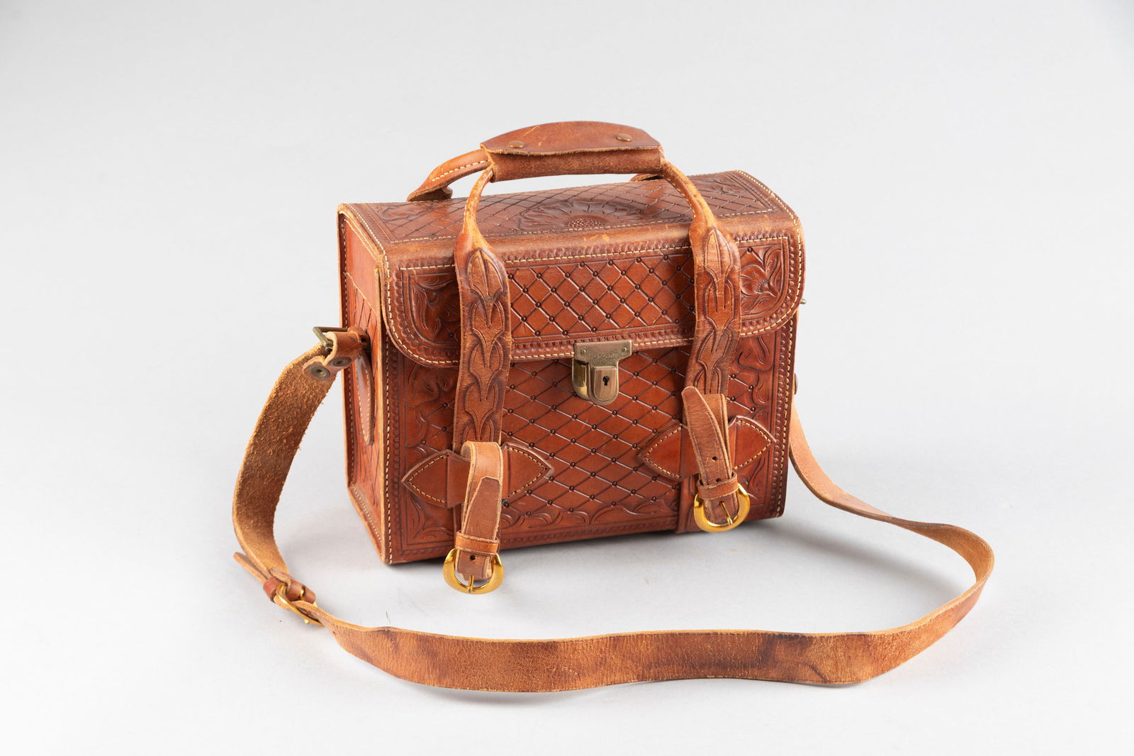 Unique Vintage Tooled Leather Shotgun Shell Carry Case, Complete With ...