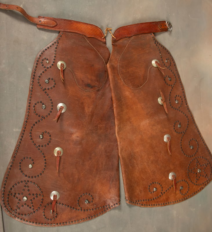 Fine Pair Of Silver Spotted Bull Hide Bat Wing Chaps, Maker Marked "e.c ...