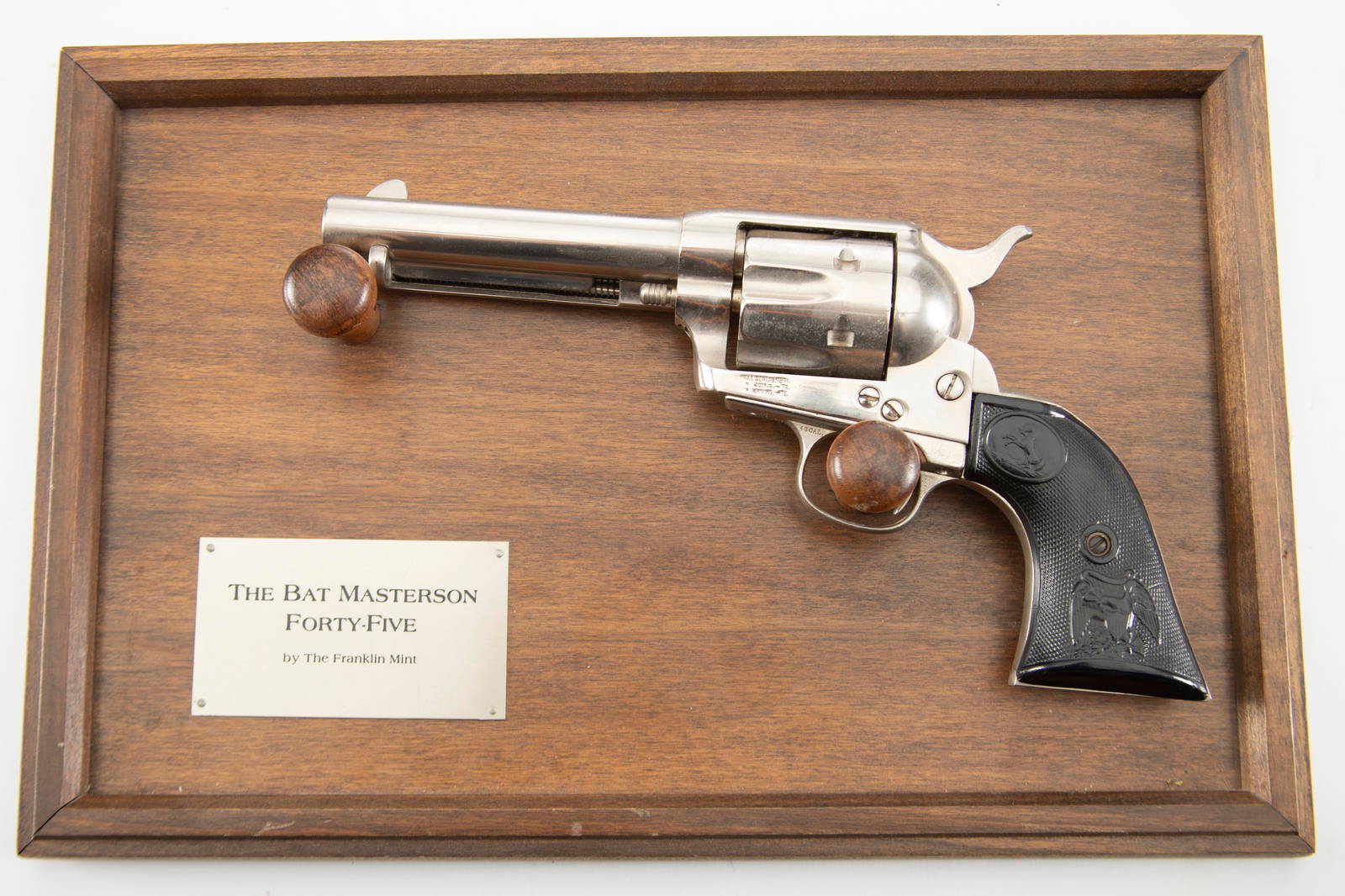 A Wall Mounted Non-firing Revolver On Wooden Hanging Mount, Titled "the ...
