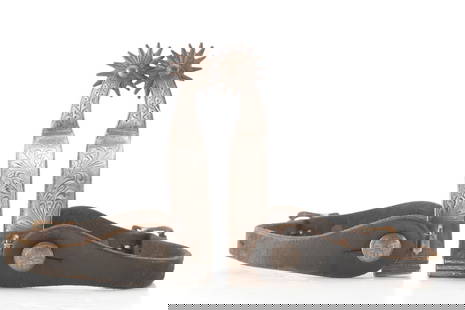 Pair Of "garcia" Marked Single Mounted Spurs With Hand Engraved Silver ...