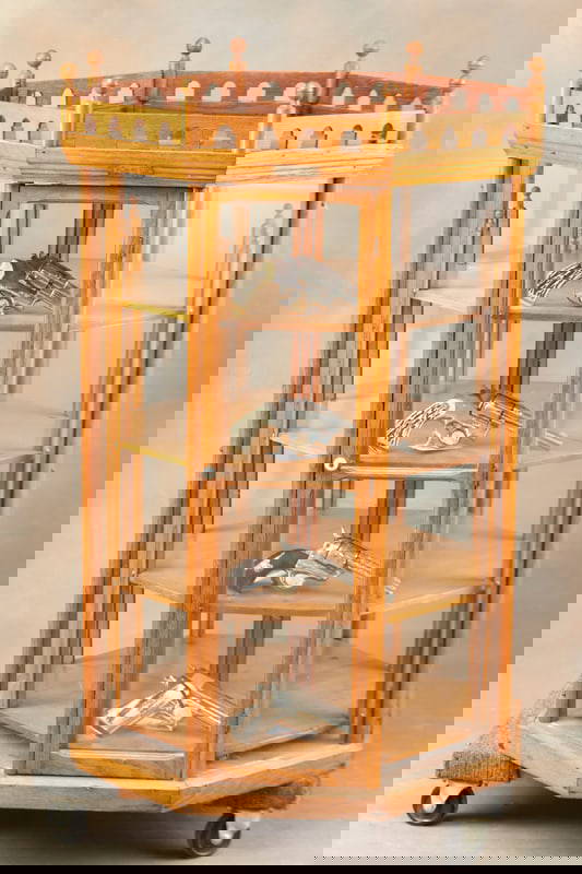 Outstanding Antique Oak Octagon Shaped Counter Top Model Display Case ...