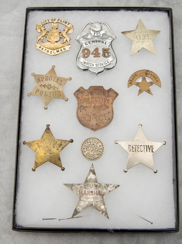 Framed Showcase Collection Of 10 Badges To Include: (1) City Of Flint ...