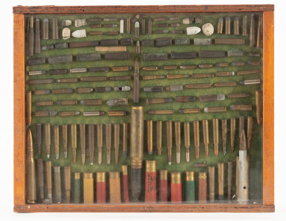 Collection Of Antique Ammunition In Shadow Box Frame. Approximately 100 ...