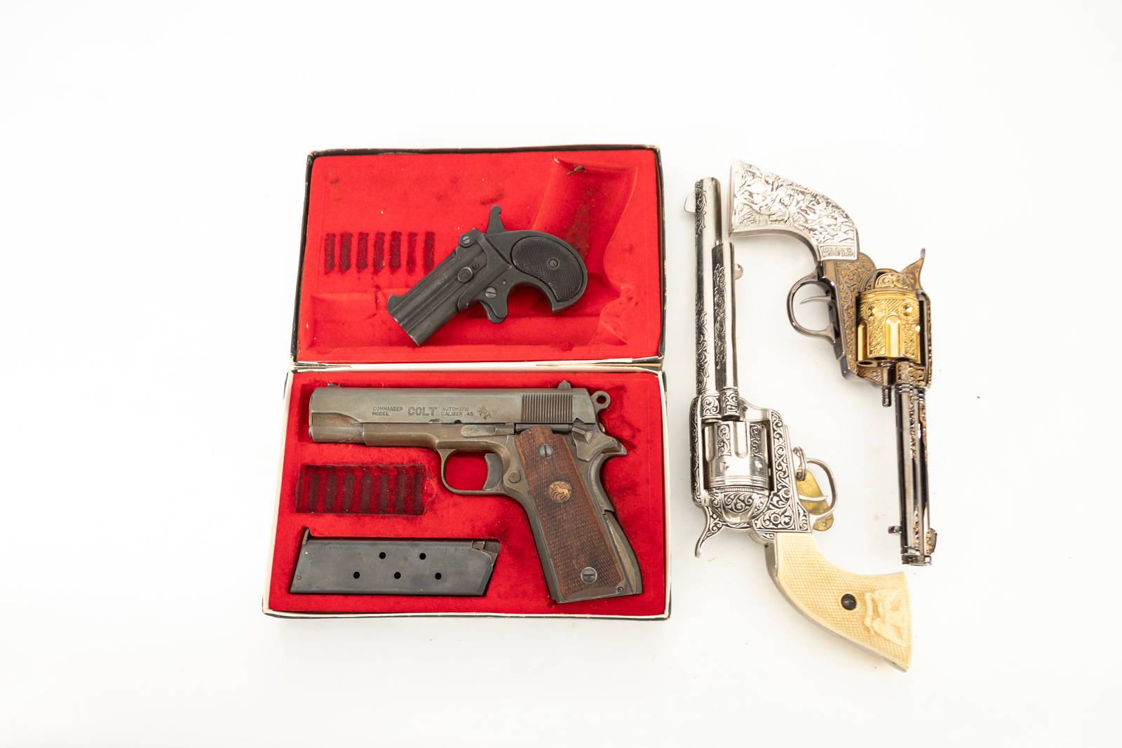 Collection Of Four (4) Prop Guns. (1) Engraved Single Action Revolver ...