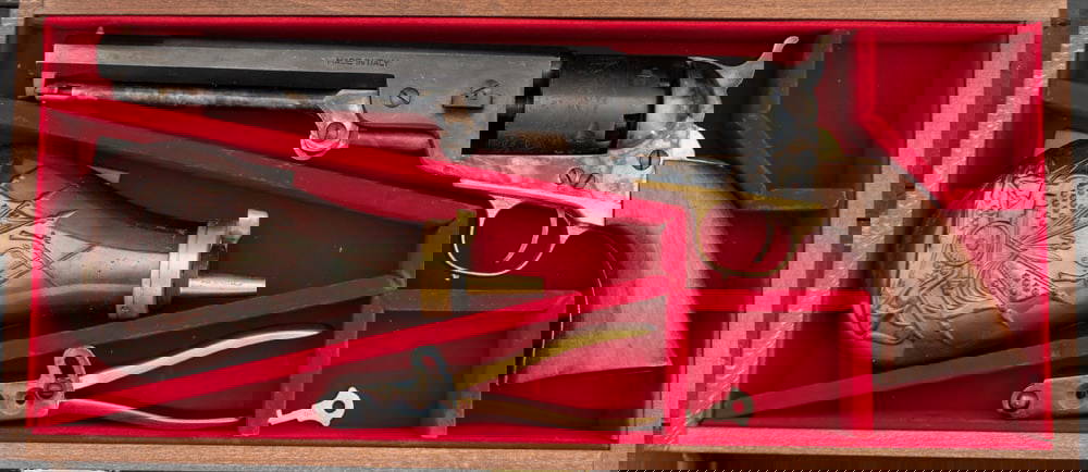 Cased Replica Of An 1851 Navy Revolver, Barrel Is Marked "black Powder ...