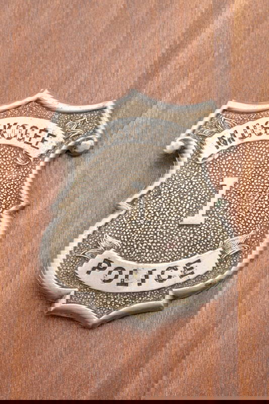 Large Vintage Shield Badge Marked "muskogee 1 Police". Nice Old Badge ...