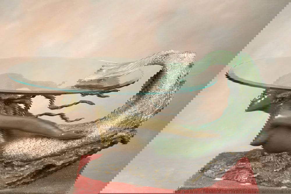 Very Unusual Large Bronze Mermaid Coffee Table With Oval Beveled Glass ...