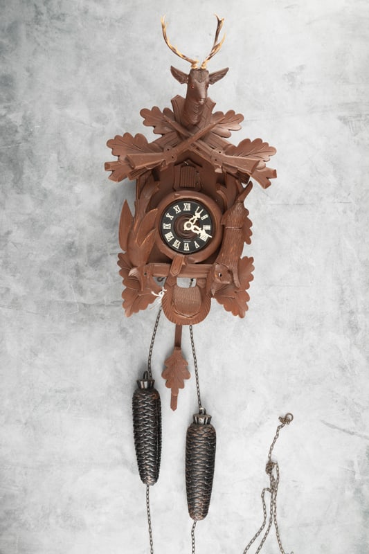 German Two-weight Cuckoo Clock With Stag Head Crest. Clock Measures 16 ...