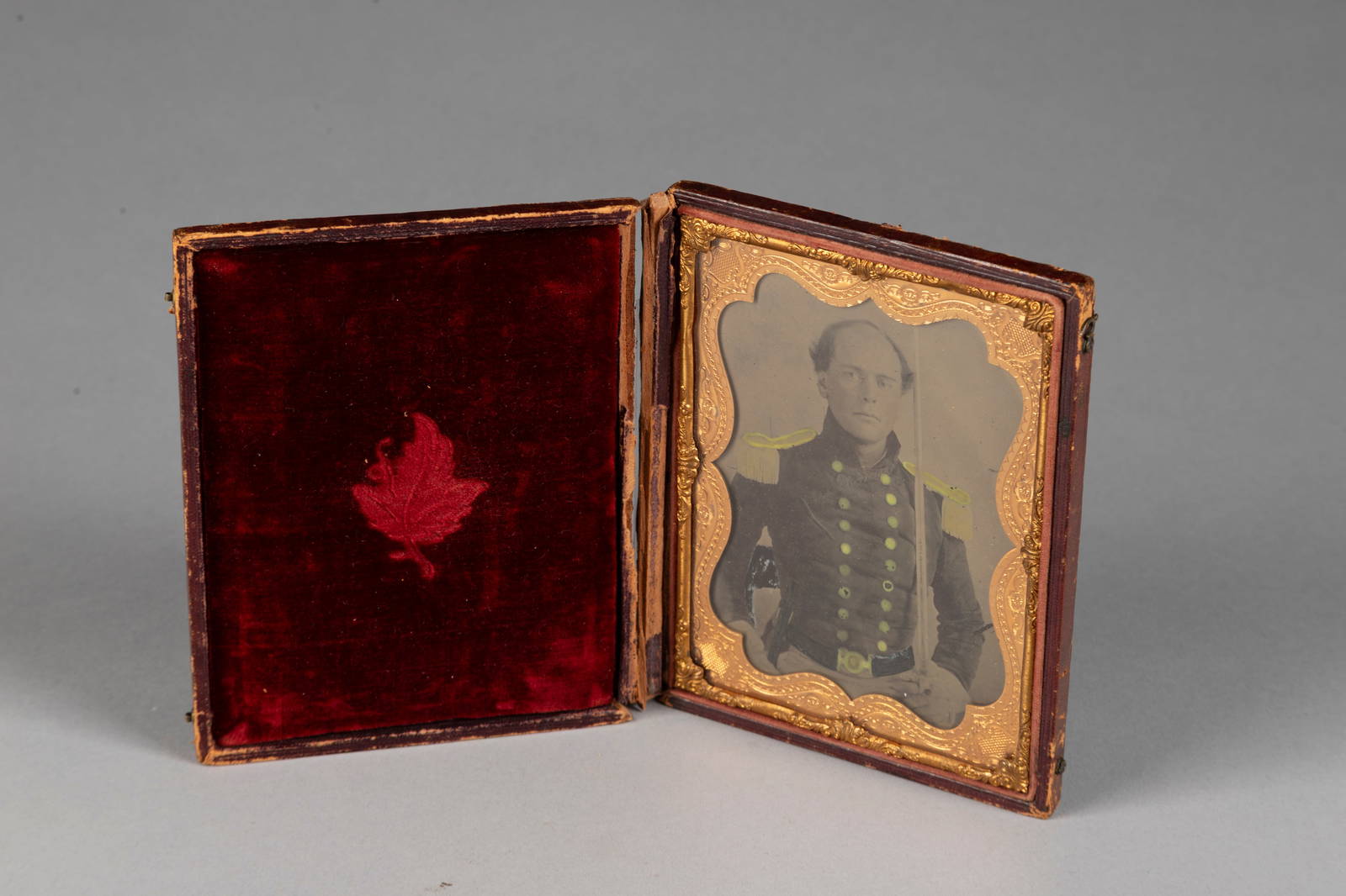 Large Cased Tin Type, Embossed Gold Matte, Of An Early Military Officer ...