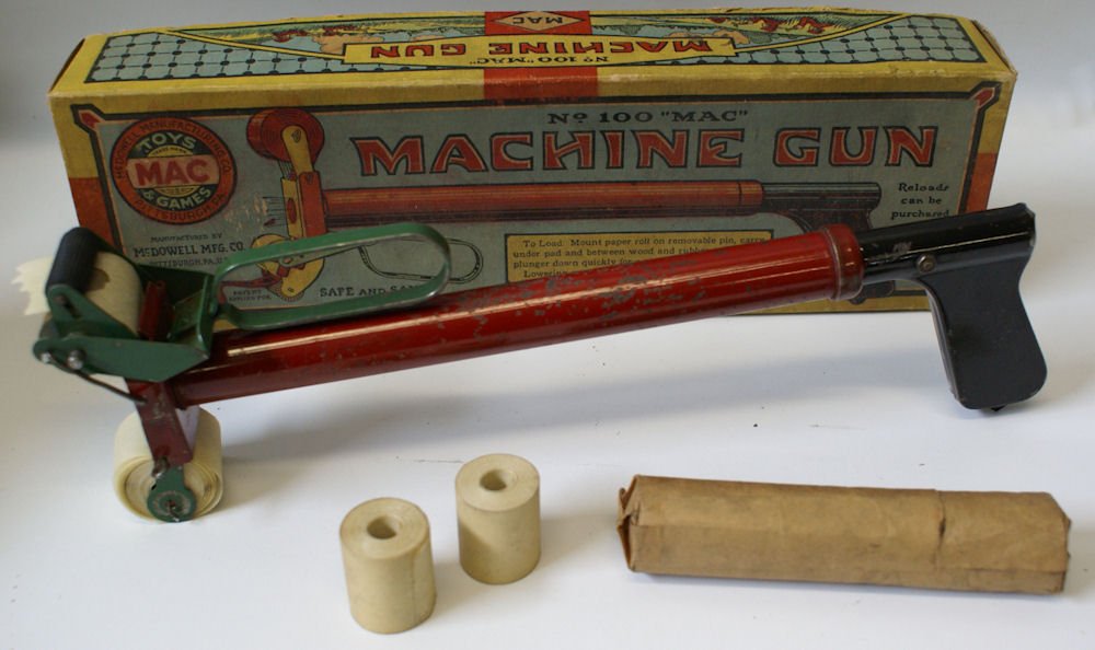 Vintage No. 100 Mac Machine Gun Toy Paper Pop Air Gun