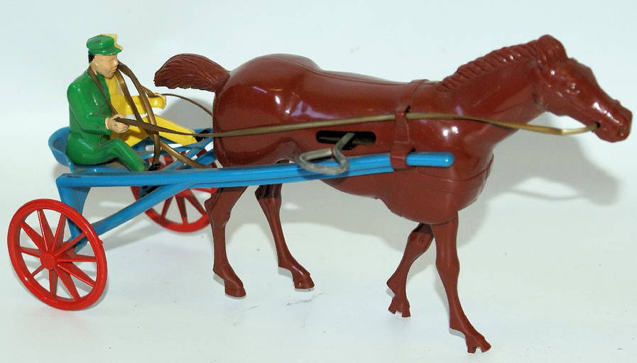 Vintage Wolverine Wind Up Horse Jockey Sulky Driver