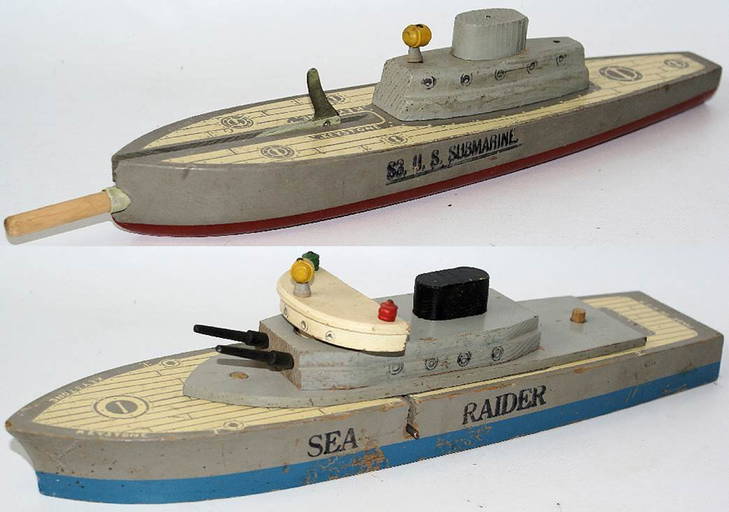 1940's Keystone Wooden S 3 & Sea Raider U.s. Submarine