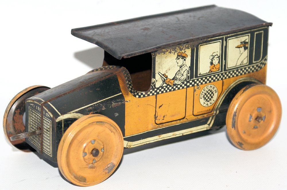 RARE Tin Clockwork Wind-up CHECKER TAXI Cab, Mohawk