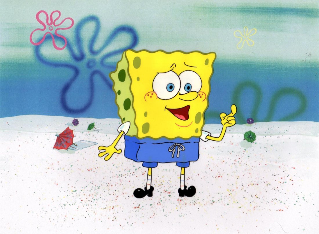 HUGE Production cel of SpongeBob WALKING SMALL