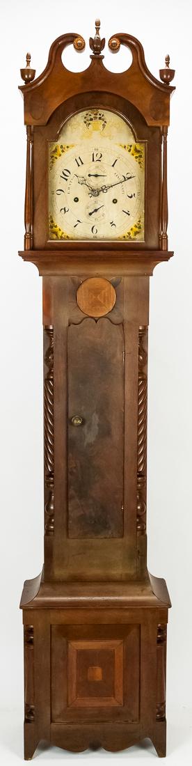 Luman Watson Carved & Inlaid Tall Case Clock