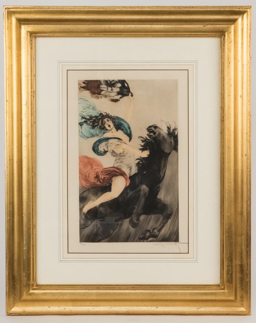 Louis Icart Etching "Angry Steed"