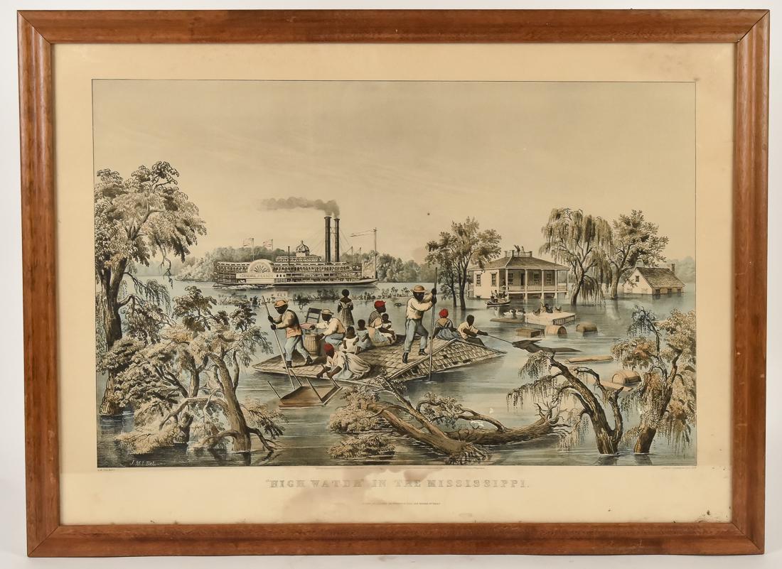 Large Currier & Ives High Water In The Mississippi