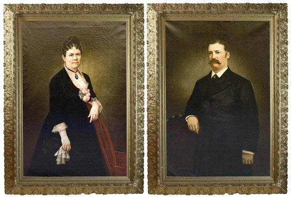 Two Portrait Paintings Of Mr. & Mrs. Pollock