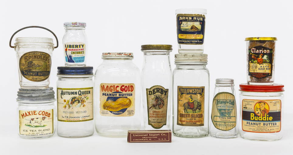 Twelve Early Labeled Jars/bottles