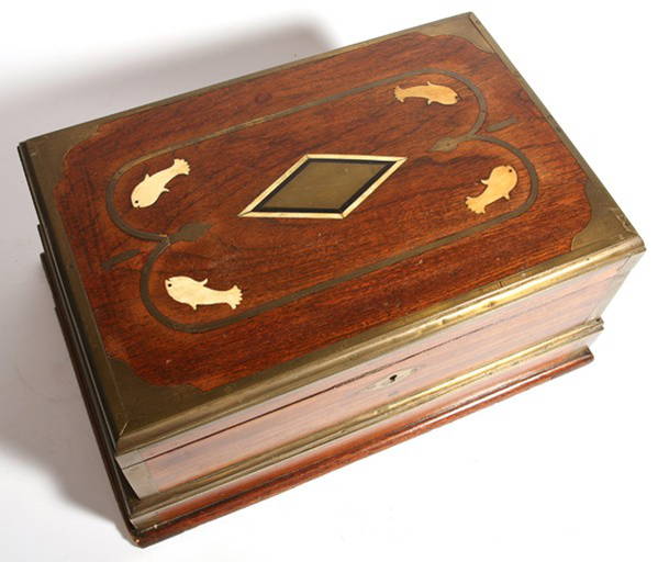 Early Inlaid Mahogany Scrimshaw Sailor's Box