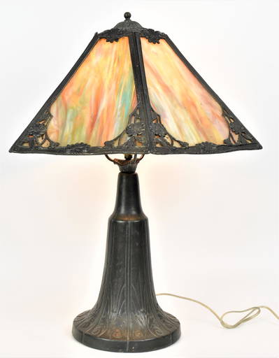 Metal Overlay Slag Glass Lamp With Pottery Base (#0158) on Jan 15, 2023 ...