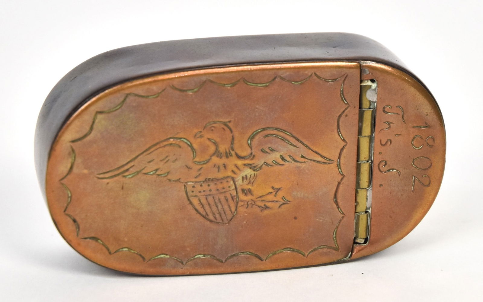 American 1802 Engraved Copper Snuff Box Auction