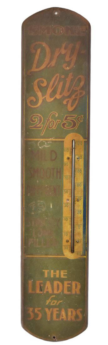 Dry Slitz Two For 5 Cent Cigar Metal Thermometer Auction