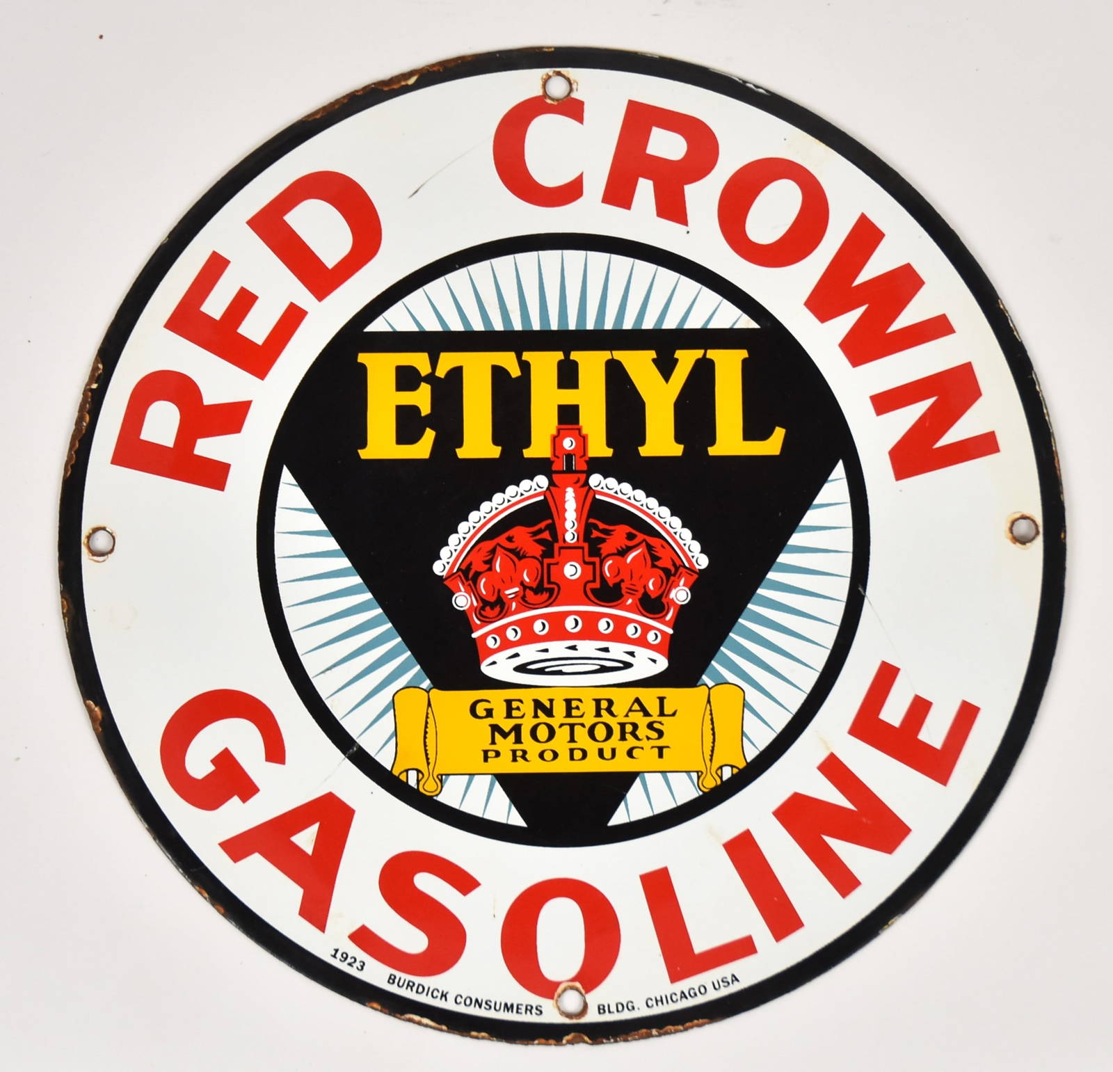 Red Crown Gasoline Porcelain Sign Auction