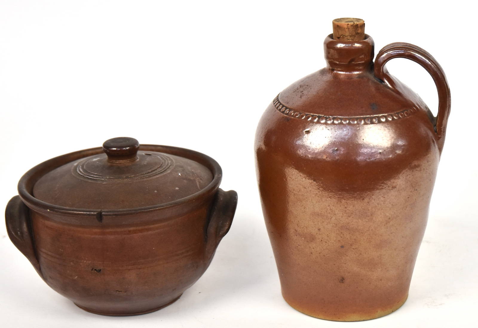 Two Early Redware Stoneware Items Auction