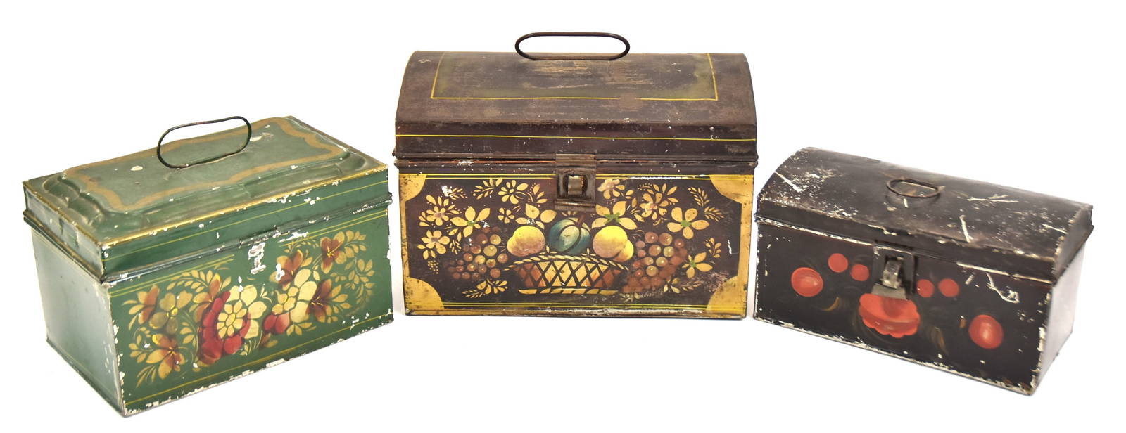 Three Early Decorated Toleware Boxes Auction