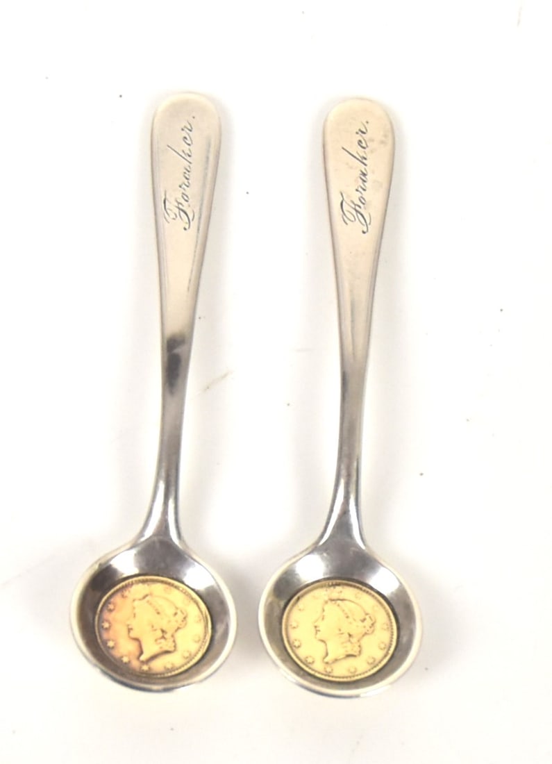 Two Duhme & Co. Silver & Gold Coin Spoons Auction