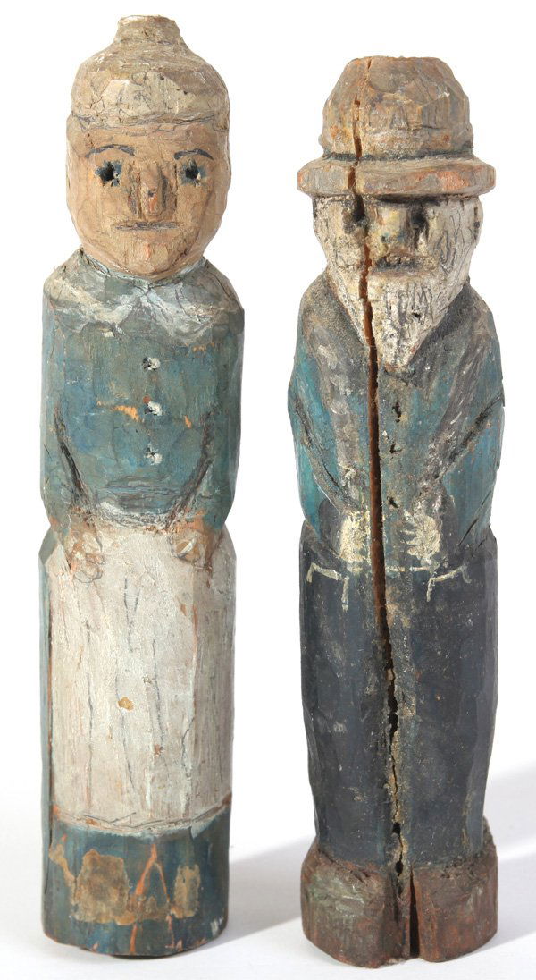 Pr. Carved & Painted Wood Folk Art Figures