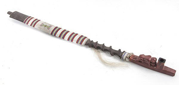 Dakota Sioux C. 1933 Catlinite Pipe & Beaded Stem