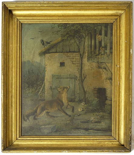 Early Lithograph Of Fox After Chickens