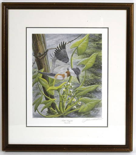 John Ruthven Double Signed "belted Kingfisher" Pri