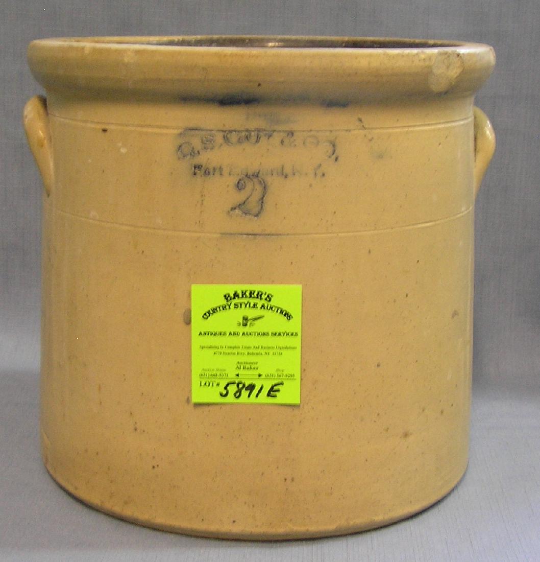 Antique 2 gallon stoneware blue decorated crock