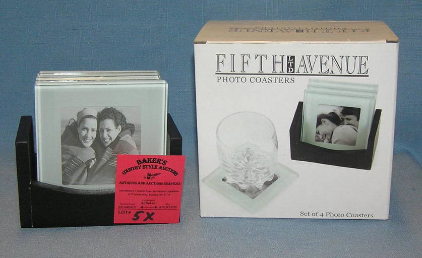 Group Of 4 Glass Photo Coasters With Original Box
