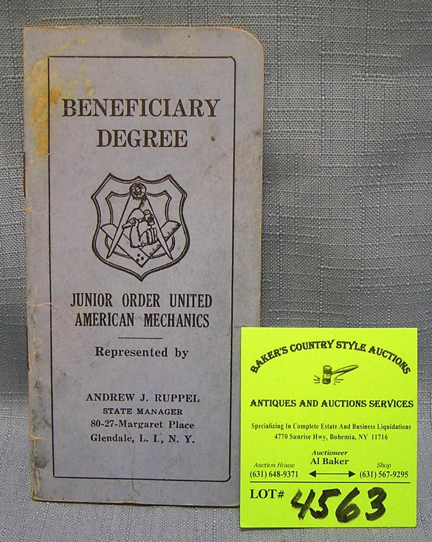 Order Of The United American Mech. Benefit Booklet