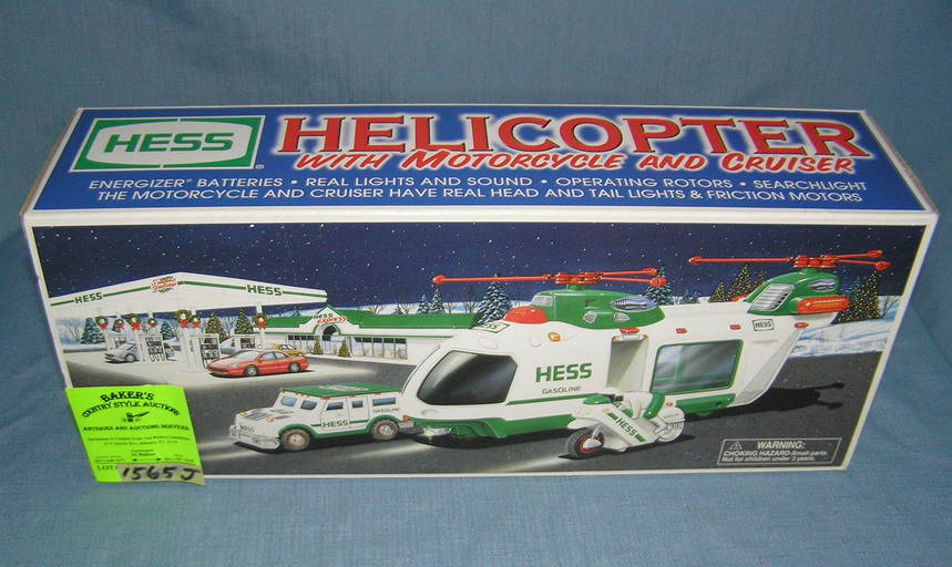Vintage Hess Helicopter With Motorcycle And Cruiser