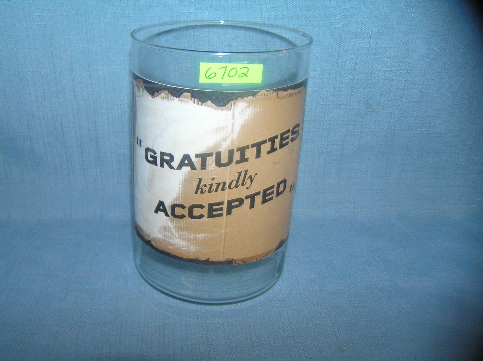 Glass Gratuities Kindly Accepted Container Auction