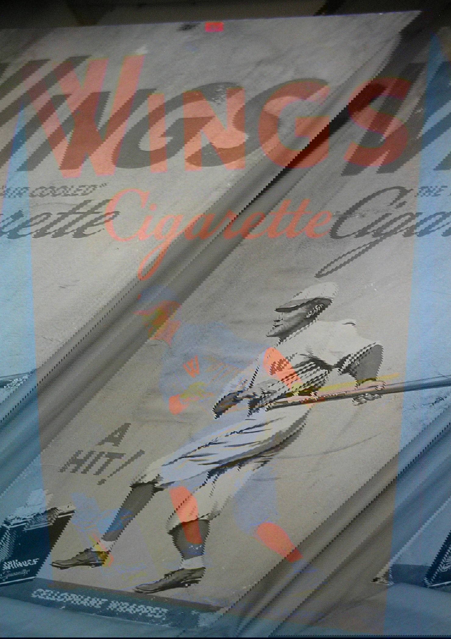Large Wings Cigarette Baseball Player Themed Retro Style Advertising ...